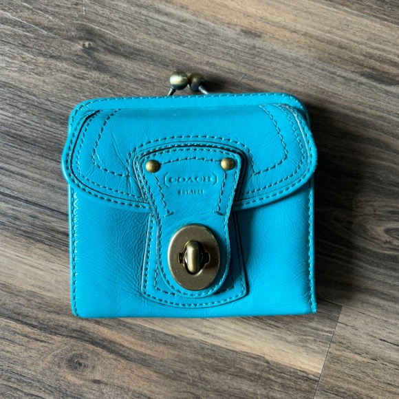 Coach | Bags | Coach Turquoise Blue Patent Leather Turn Lock Wallet ...